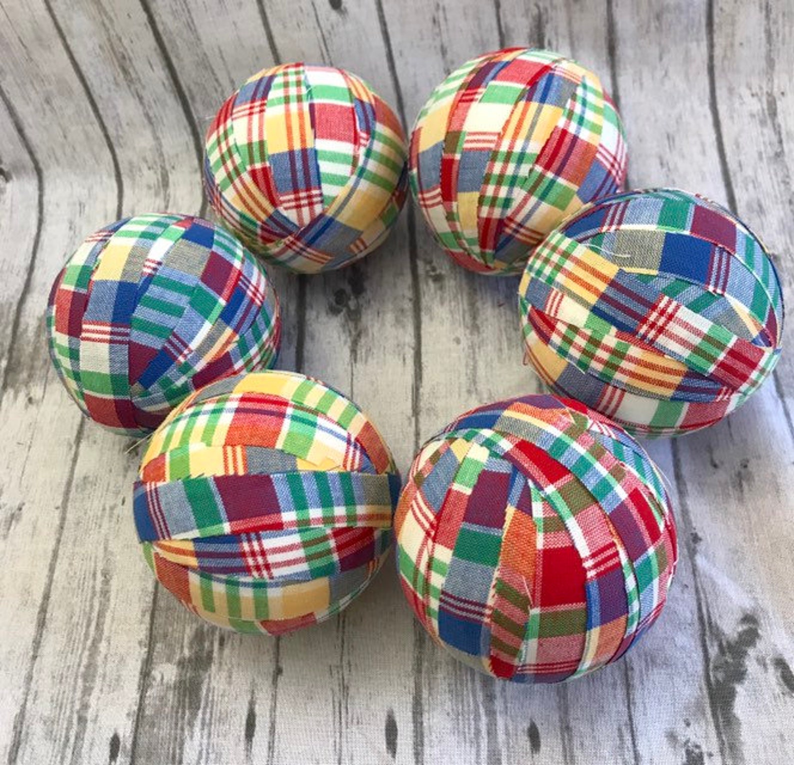 Summer Plaid Fabric Wrapped Balls - Bowl Filler Orb Set - Decorative ...