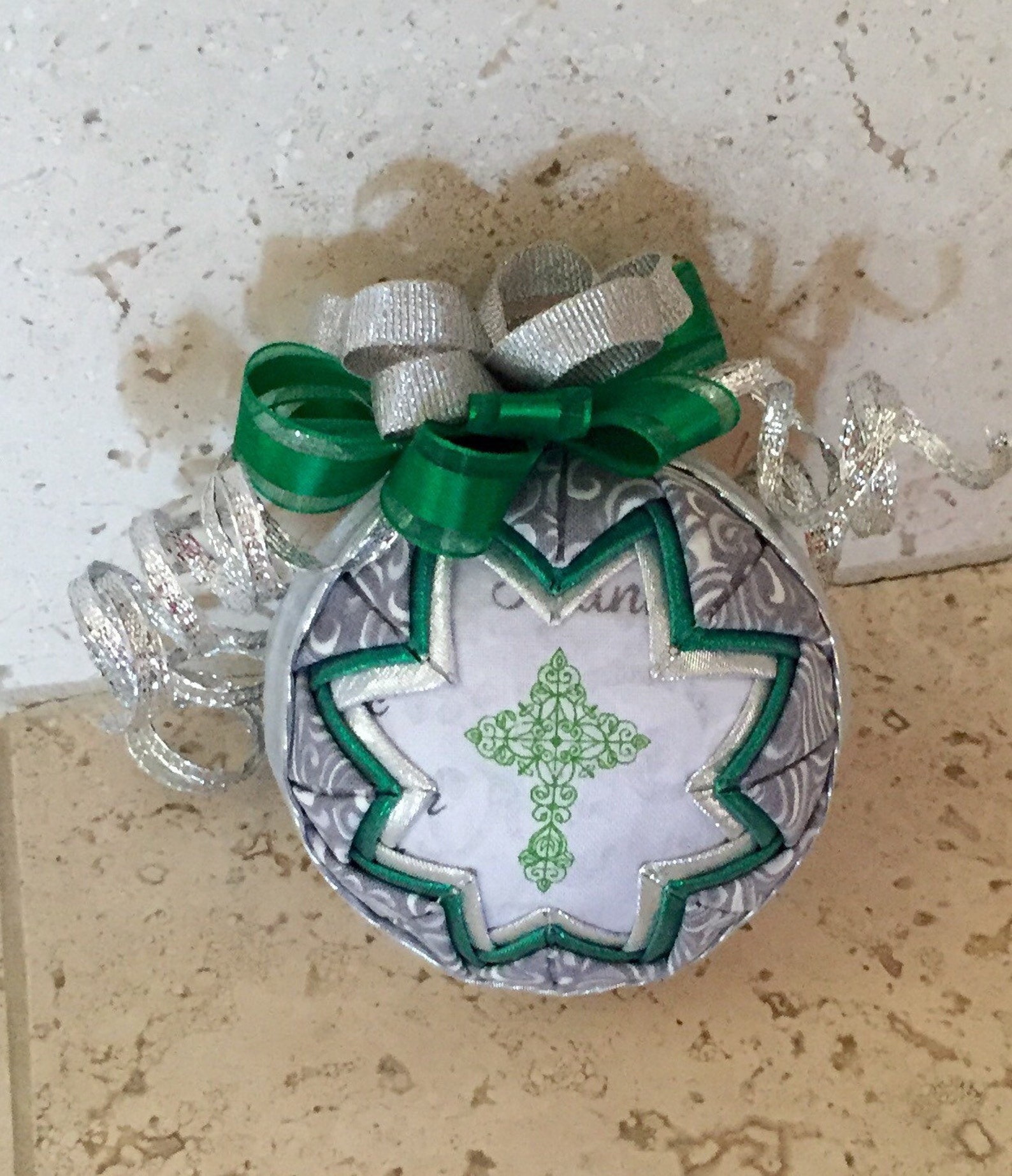 Religious cross easter fabric quilted ornament ball | Etsy