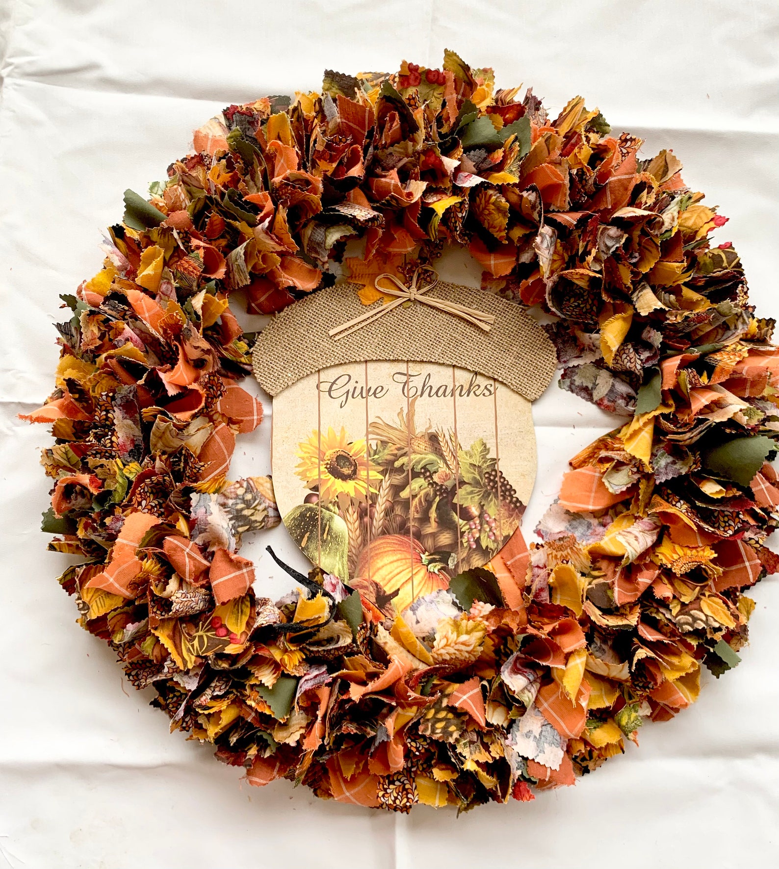 Autumn Harvest Rag Tie Fall Thanksgiving Wreath Pick Center - Etsy