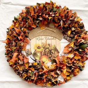 Autumn Harvest Rag Tie Fall Thanksgiving Wreath - Pick Center - Etsy