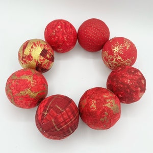 READY TO SHIP Red and Gold Fabric Wrapped Rag Ball Set Bowl - Etsy