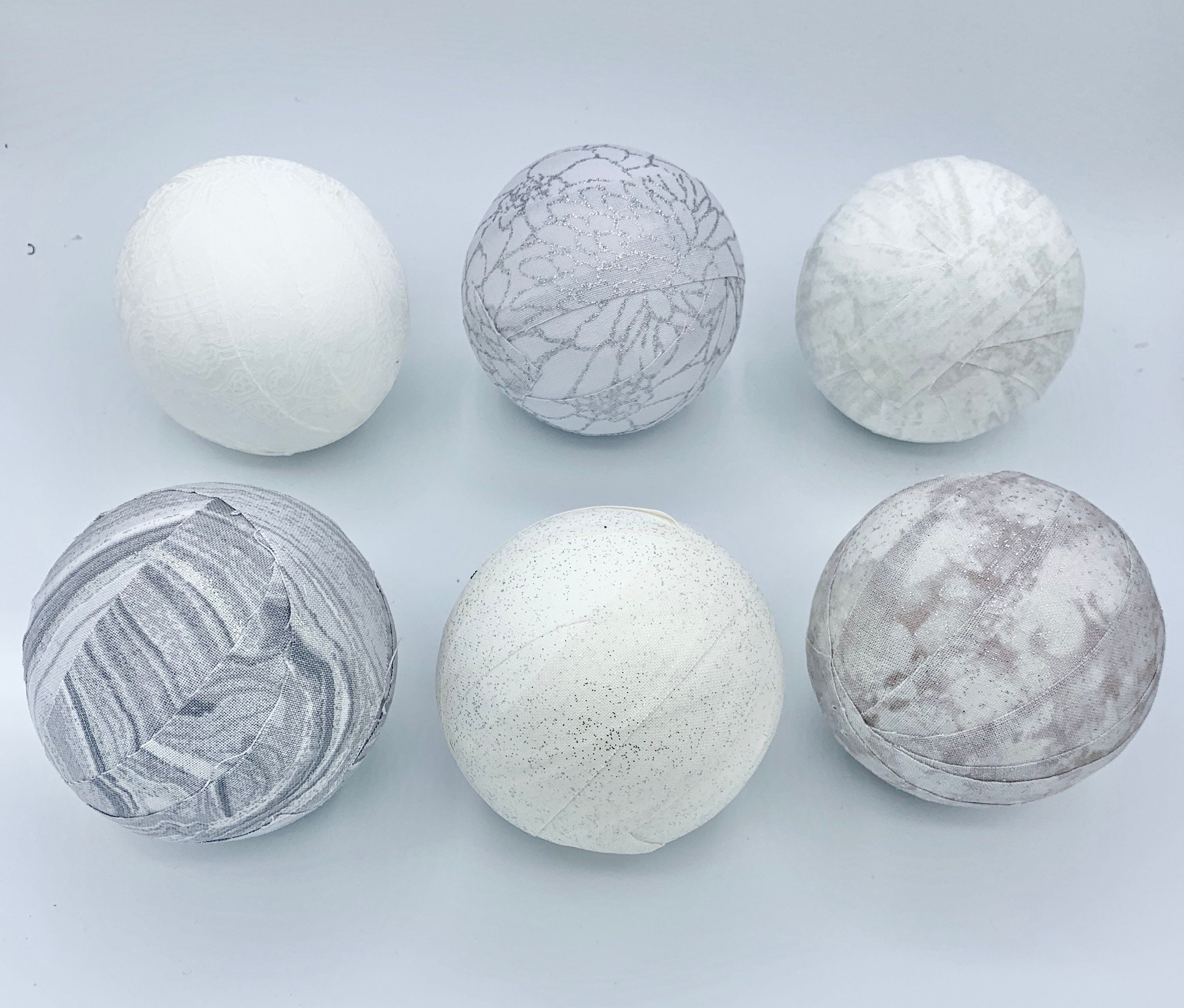 White Grey fabric wrapped balls wedding farmhouse decor | Etsy