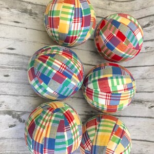 Summer Plaid Fabric Wrapped Balls - Bowl Filler Orb Set - Decorative ...