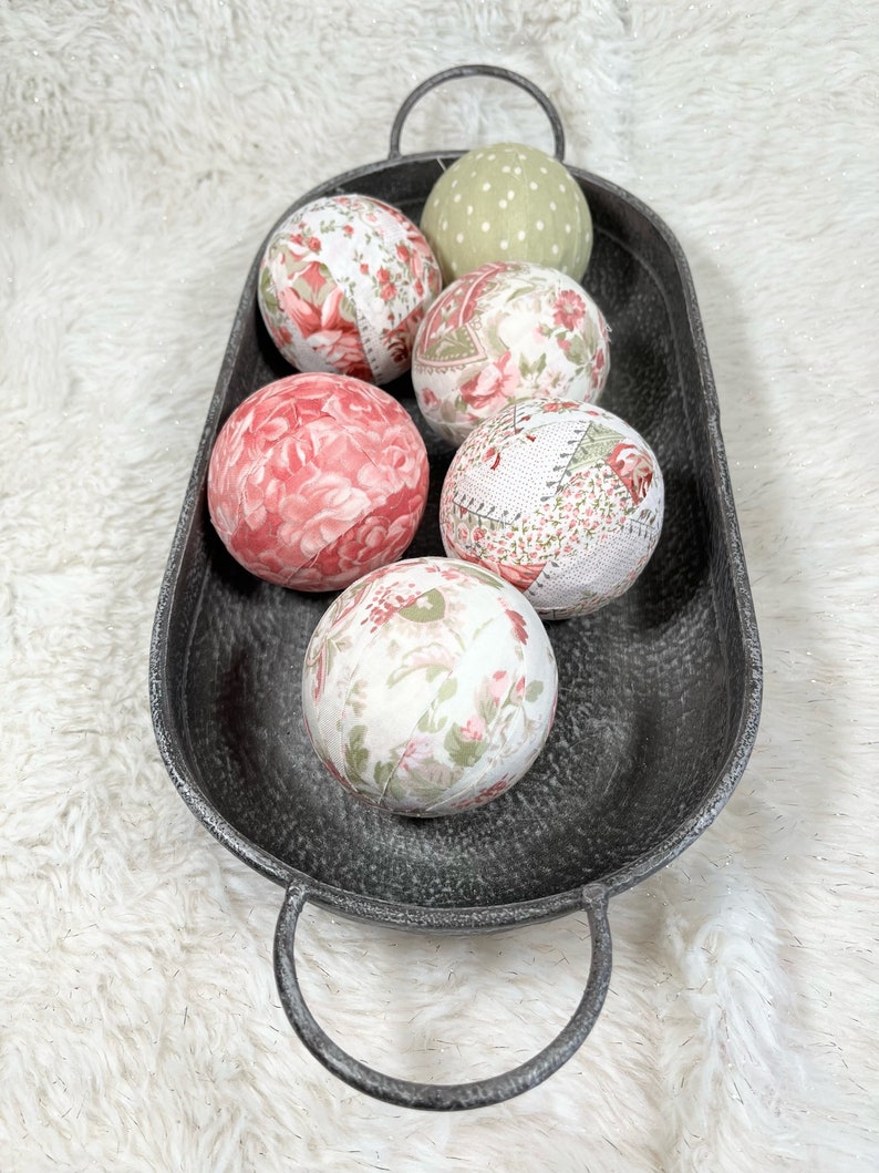 English Garden Fabric Wrapped Balls, Spring Bowl Filler, Set of 6, Home ...