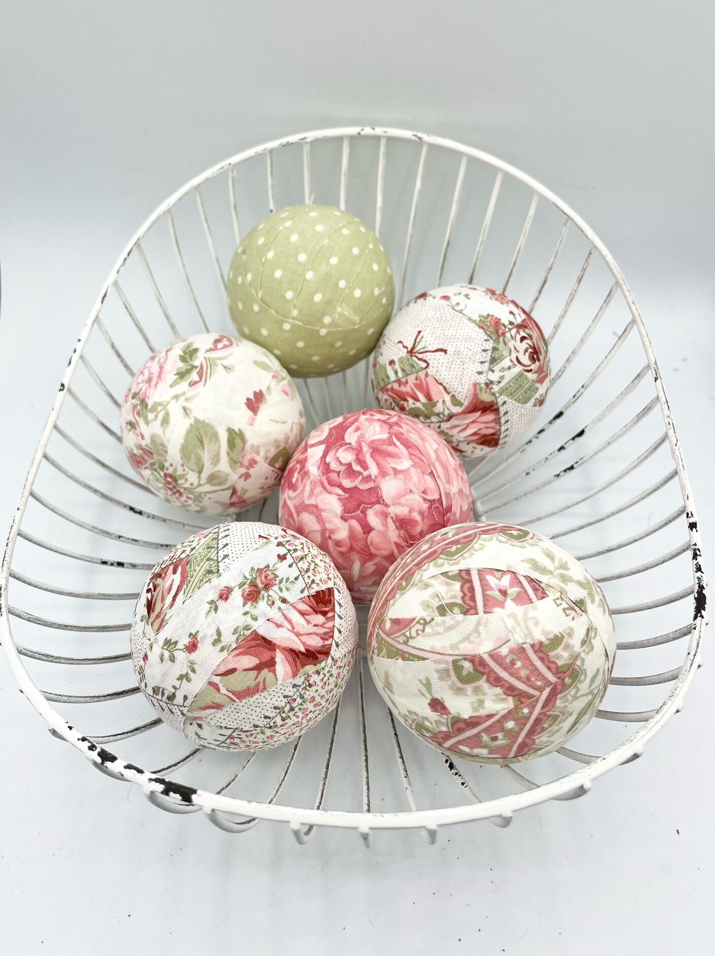 English Garden Fabric Wrapped Balls, Spring Bowl Filler, Set of 6, Home ...