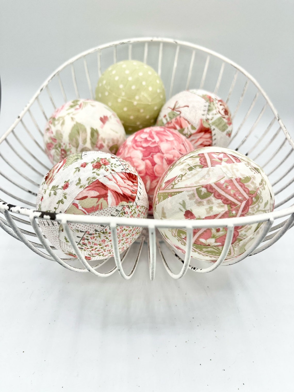 English Garden Fabric Wrapped Balls, Spring Bowl Filler, Set of 6, Home ...