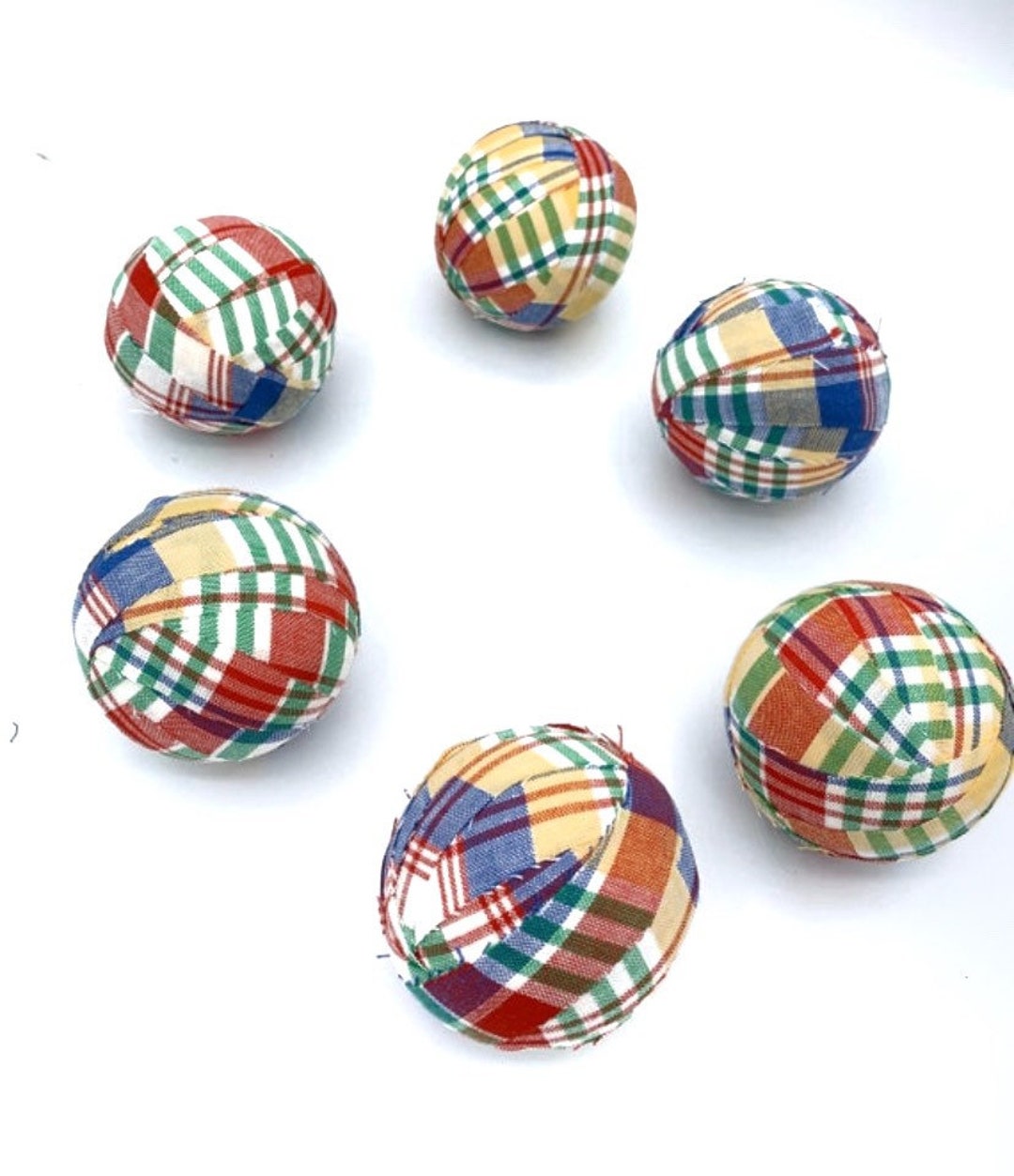 Summer Plaid Fabric Wrapped Balls - Bowl Filler Orb Set - Decorative ...
