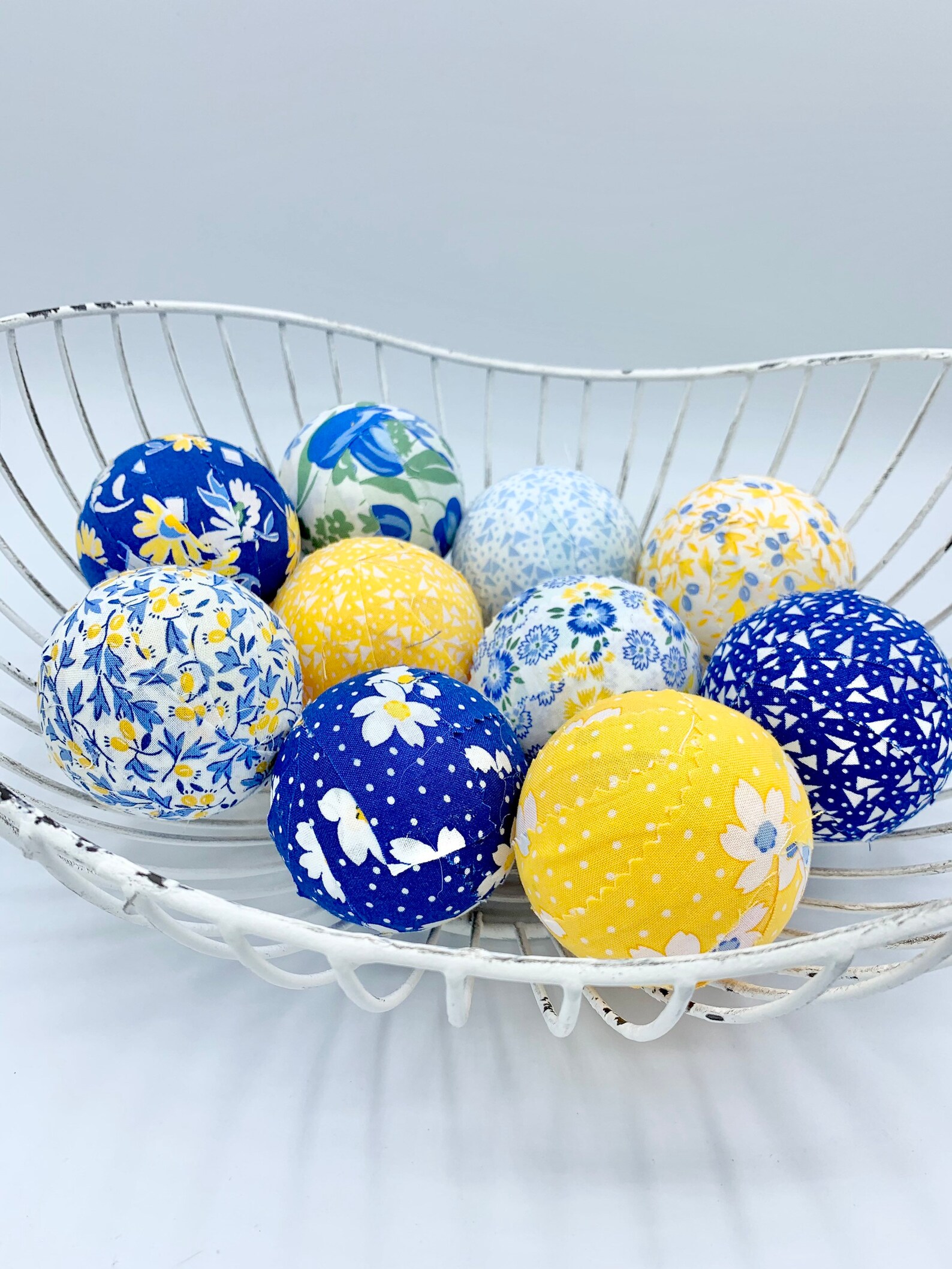 Sunshine Garden fabric wrapped balls blue yellow white green | Etsy