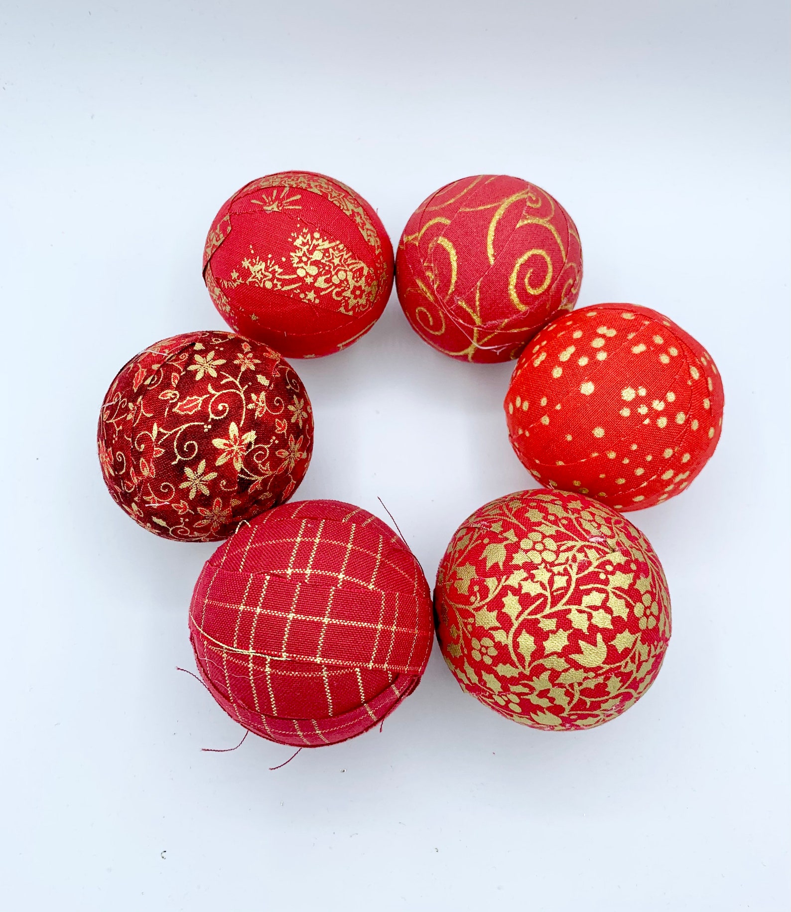 READY TO SHIP Red and Gold Fabric Wrapped Rag Ball Set Bowl - Etsy