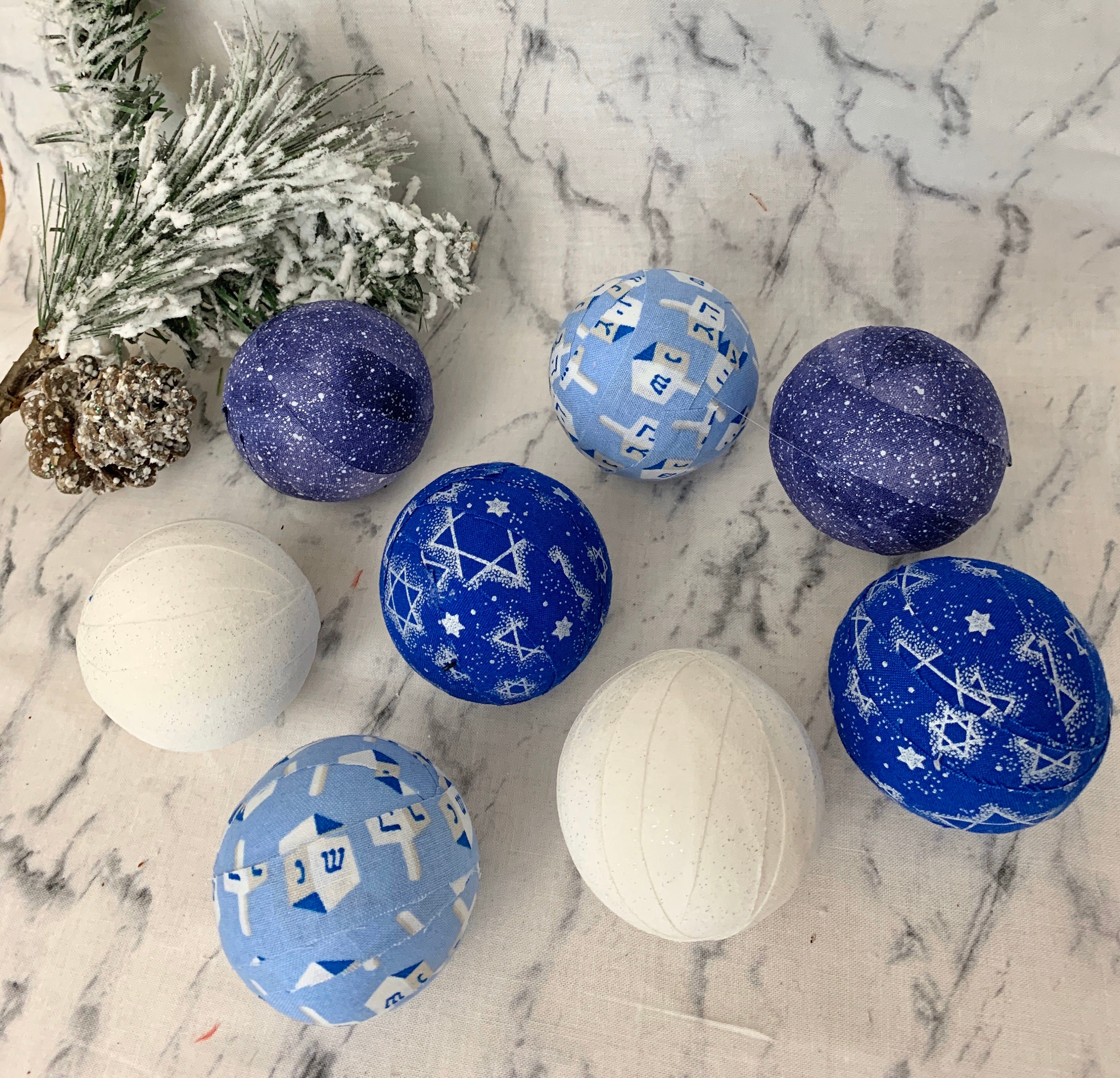 Hanukkah Fabric Wrapped Balls Set of 8 Blue Holiday Bowl | Etsy