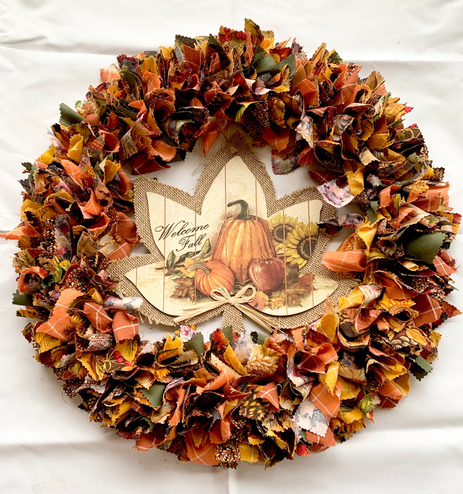 Autumn Harvest Rag Tie Fall Thanksgiving Wreath Pick Center - Etsy