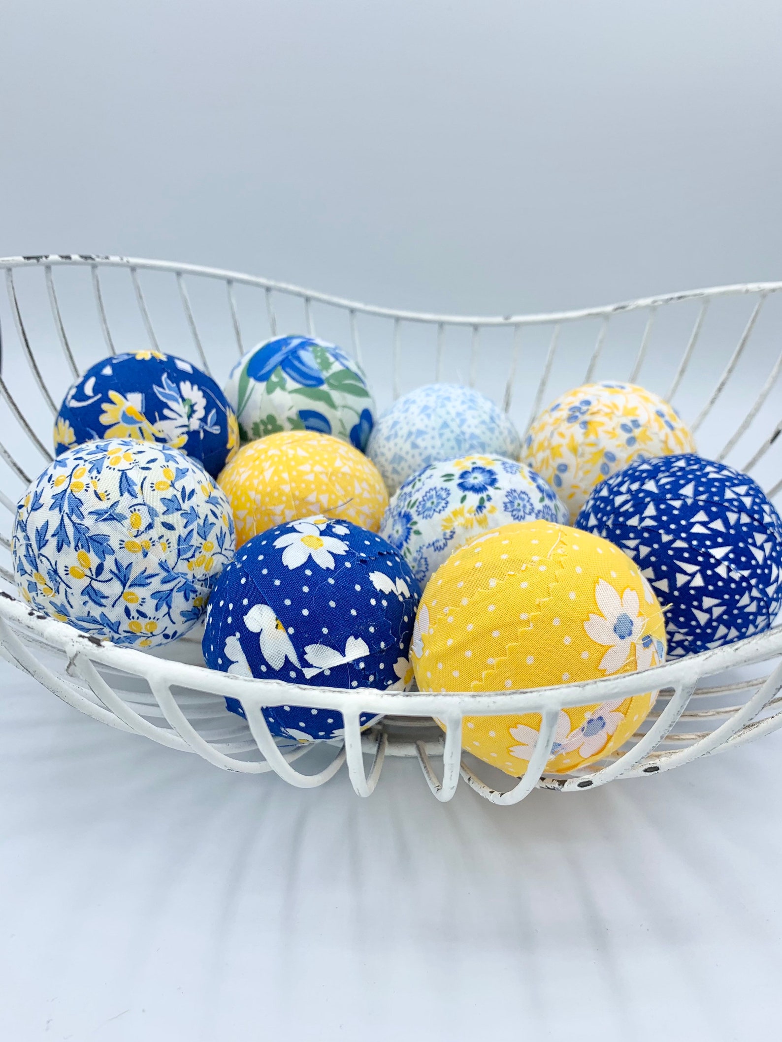 Sunshine Garden fabric wrapped balls blue yellow white green | Etsy