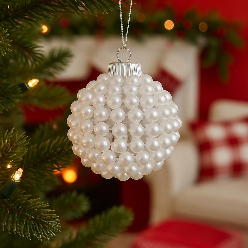 Large 3.5" Pearl Christmas Ornament Half Back Pearls Elegant Glam ...