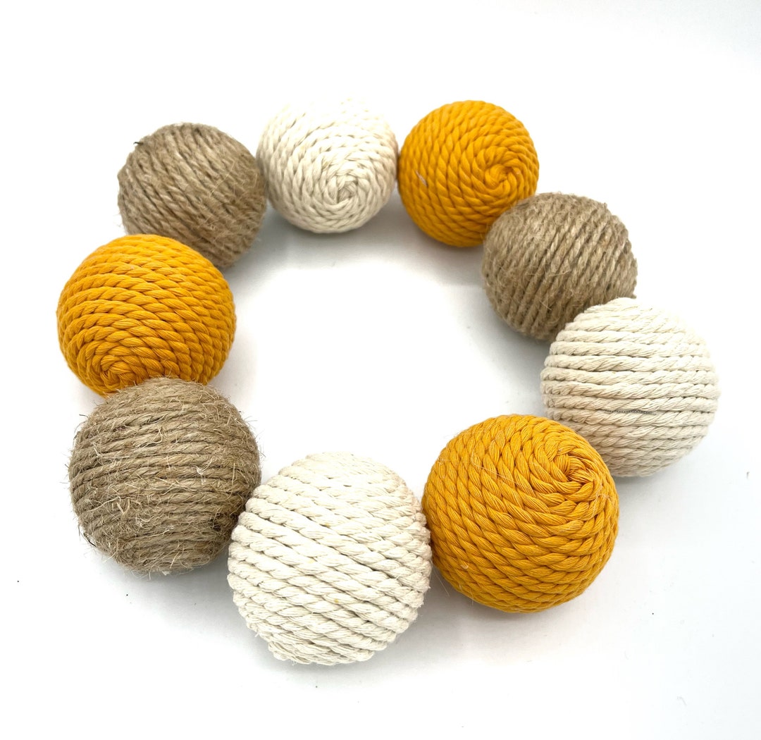Orange Jute Cream Rope Yarn Wrapped Fall Decor Balls- Decorative Balls ...
