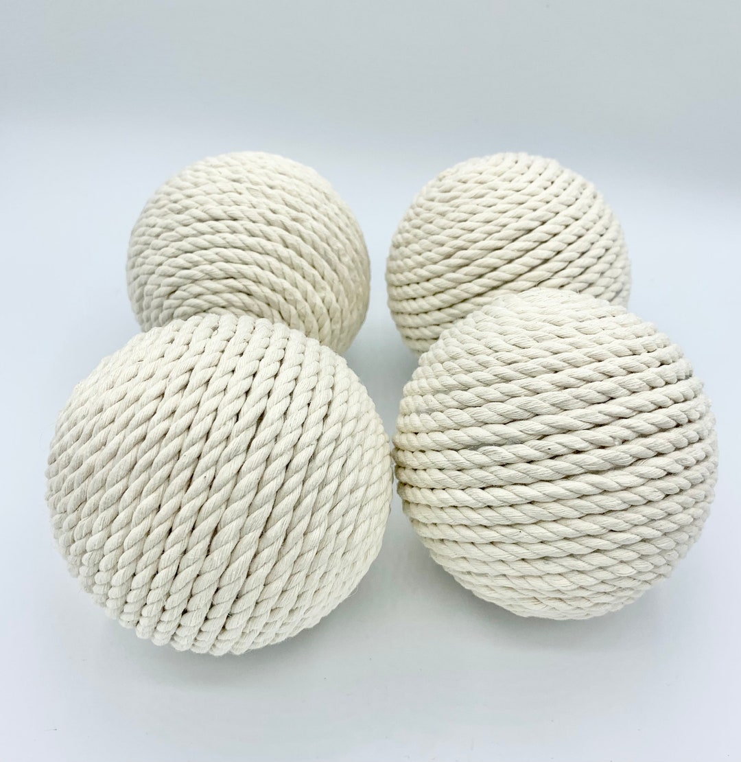 Nautical Beige Cream Rope Wrapped Balls- Bowl Filler Set of 4- Home ...