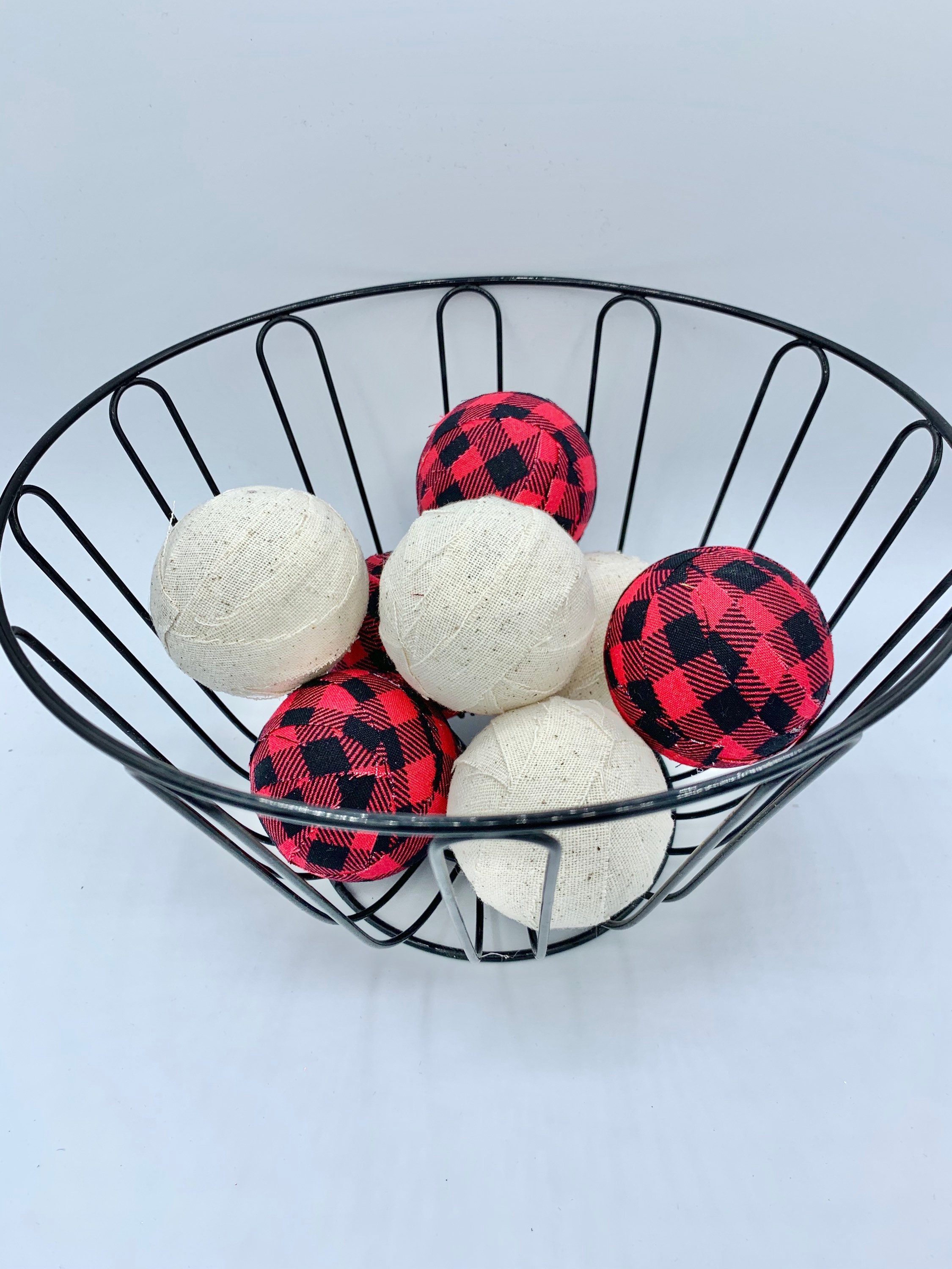 Burlap and red/black buffalo check fabric wrapped balls bowl | Etsy
