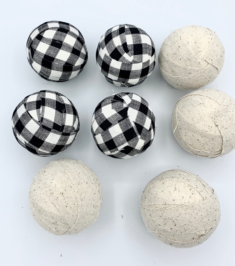 Burlap and Buffalo White/black Check Fabric Wrapped Balls Set | Etsy