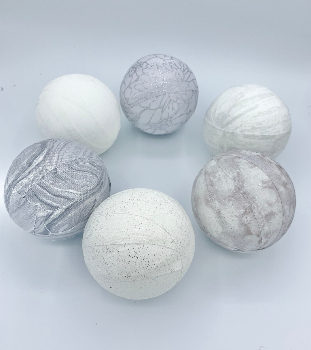 White Grey Fabric Wrapped Balls- Wedding, Farmhouse, Decor, Bowl ...