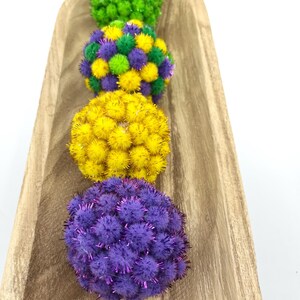 Mardi Gras Pom Pom Balls, Set of 4, Purple Yellow Green Decor Balls ...