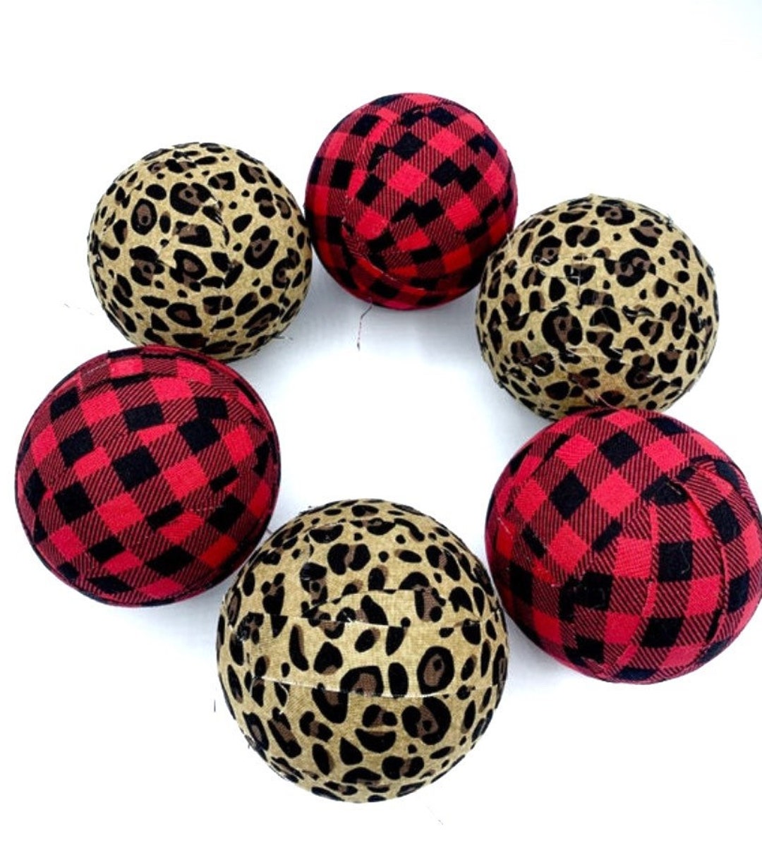 Leopard Cheetah and Red Black Buffalo Check Fabric Wrapped Balls- Bowl ...