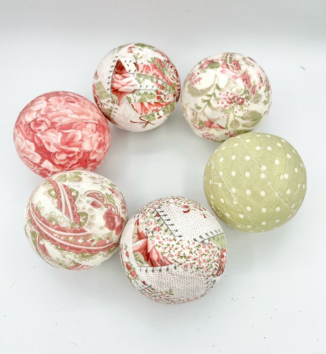 English Garden Fabric Wrapped Balls, Spring Bowl Filler, Set of 6, Home ...