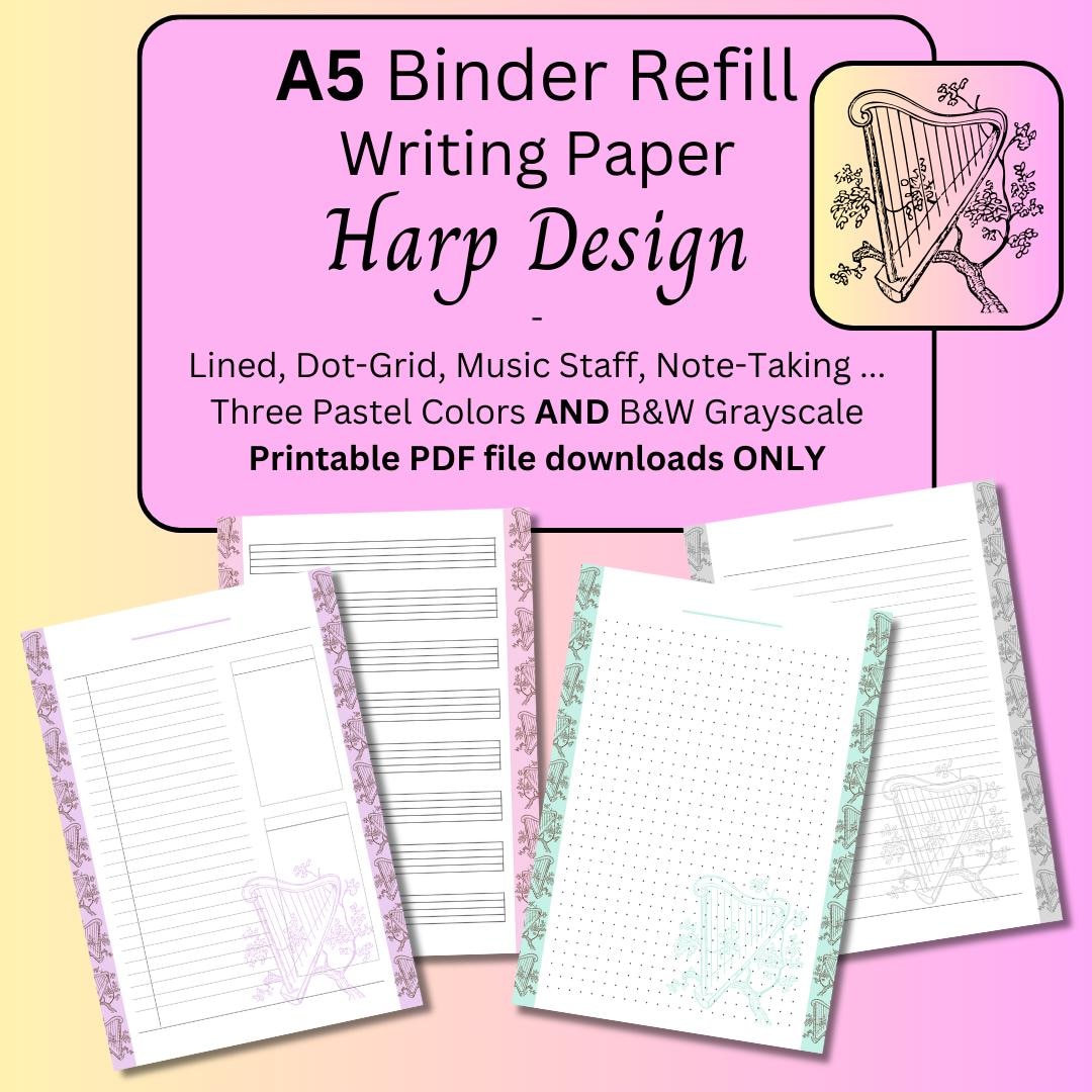 A5 Binder/journal Refills, Writing Paper: Music Staff, Lined, Dot Grid ...