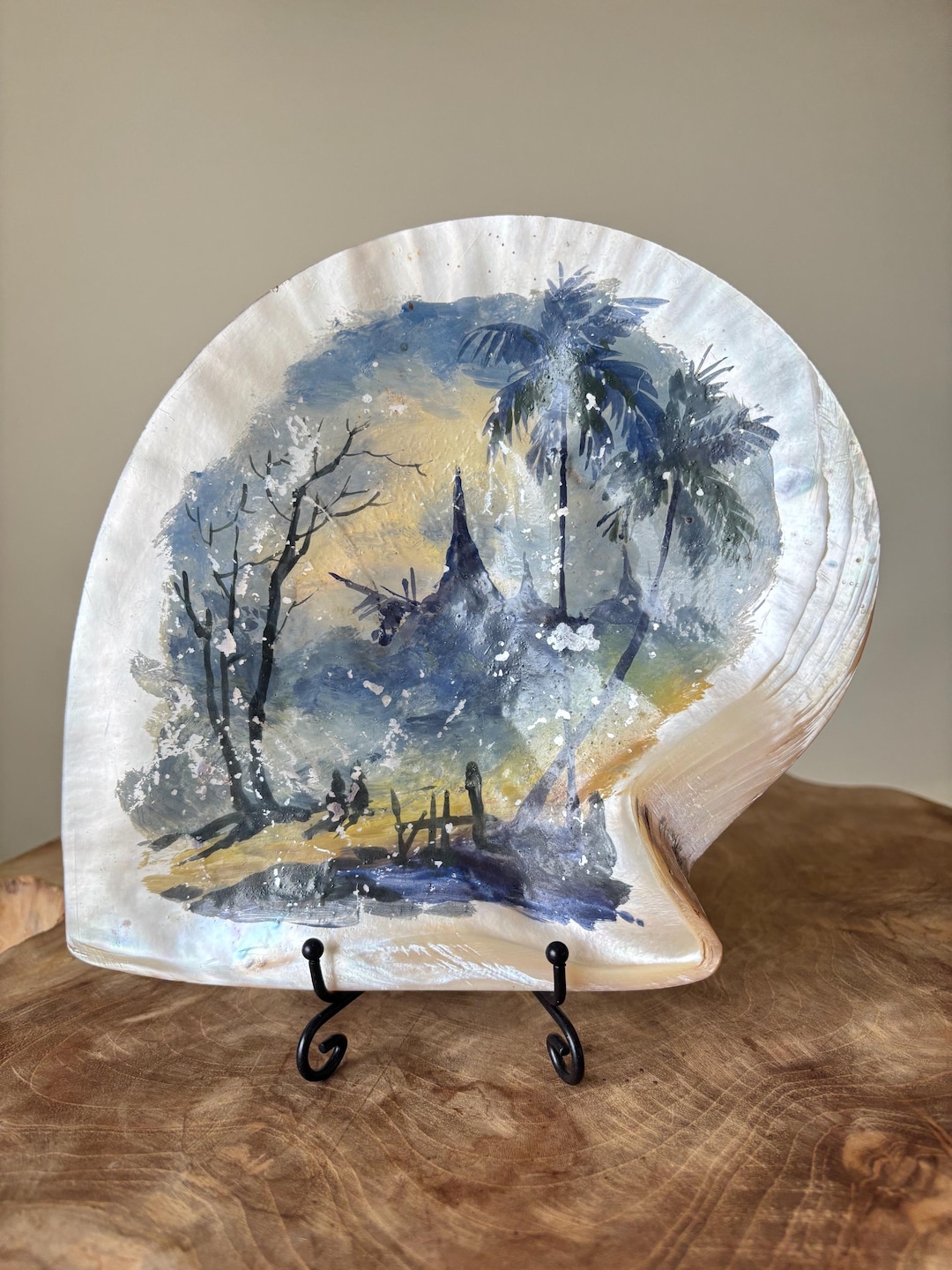 Vintage Hand Painted Tropical Scenic Painting on A Mother of Pearl Clam ...