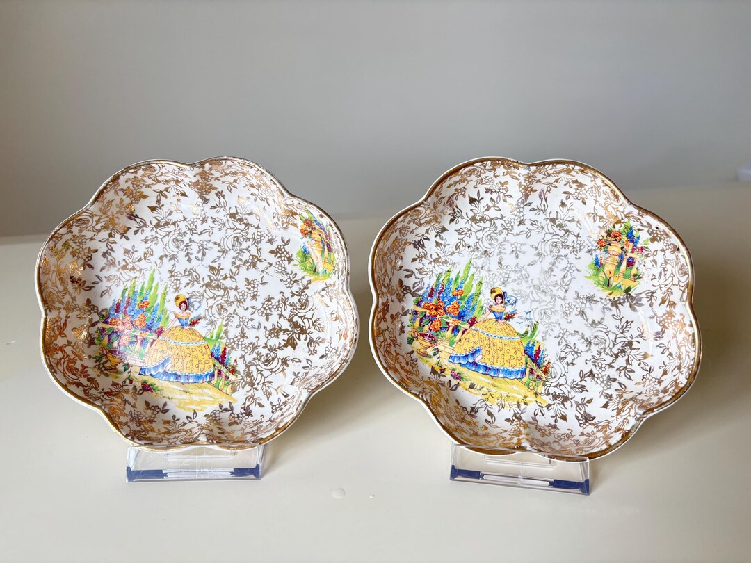 Rare Pair of 1957 Vintage Empire Ware Crinoline Lady English Scalloped ...