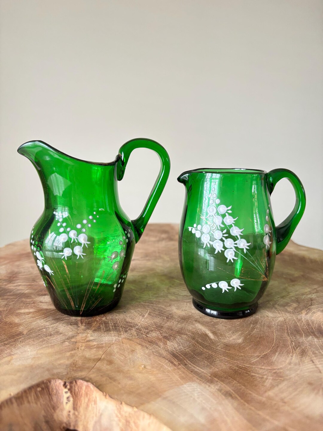 Antique Victorian Mary Gregory Style Green Glass Small Milk Jug ...
