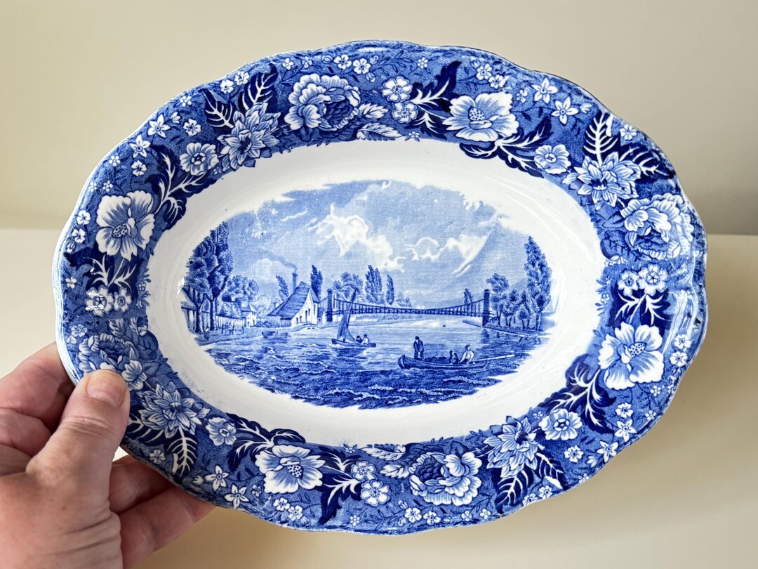 Vintage Palissy Pottery Blue & White Ware Thames River Scenes England ...
