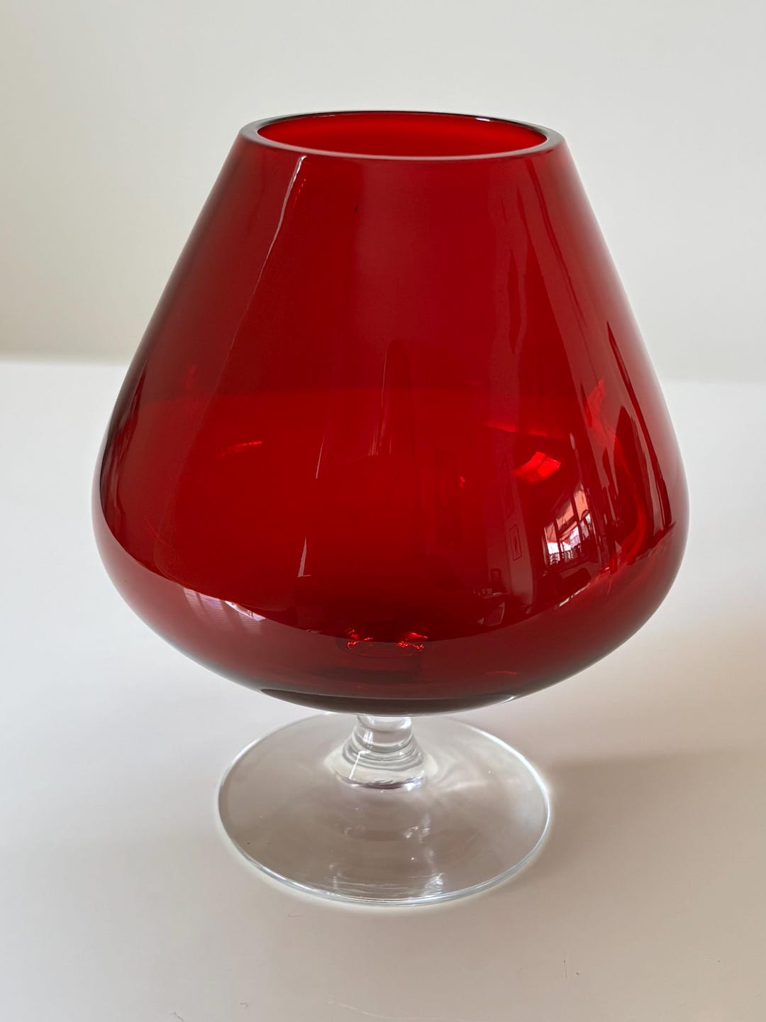 Vintage Ruby Red Glass Brandy Balloon Vase With A Clear Stem & Foot. - Etsy