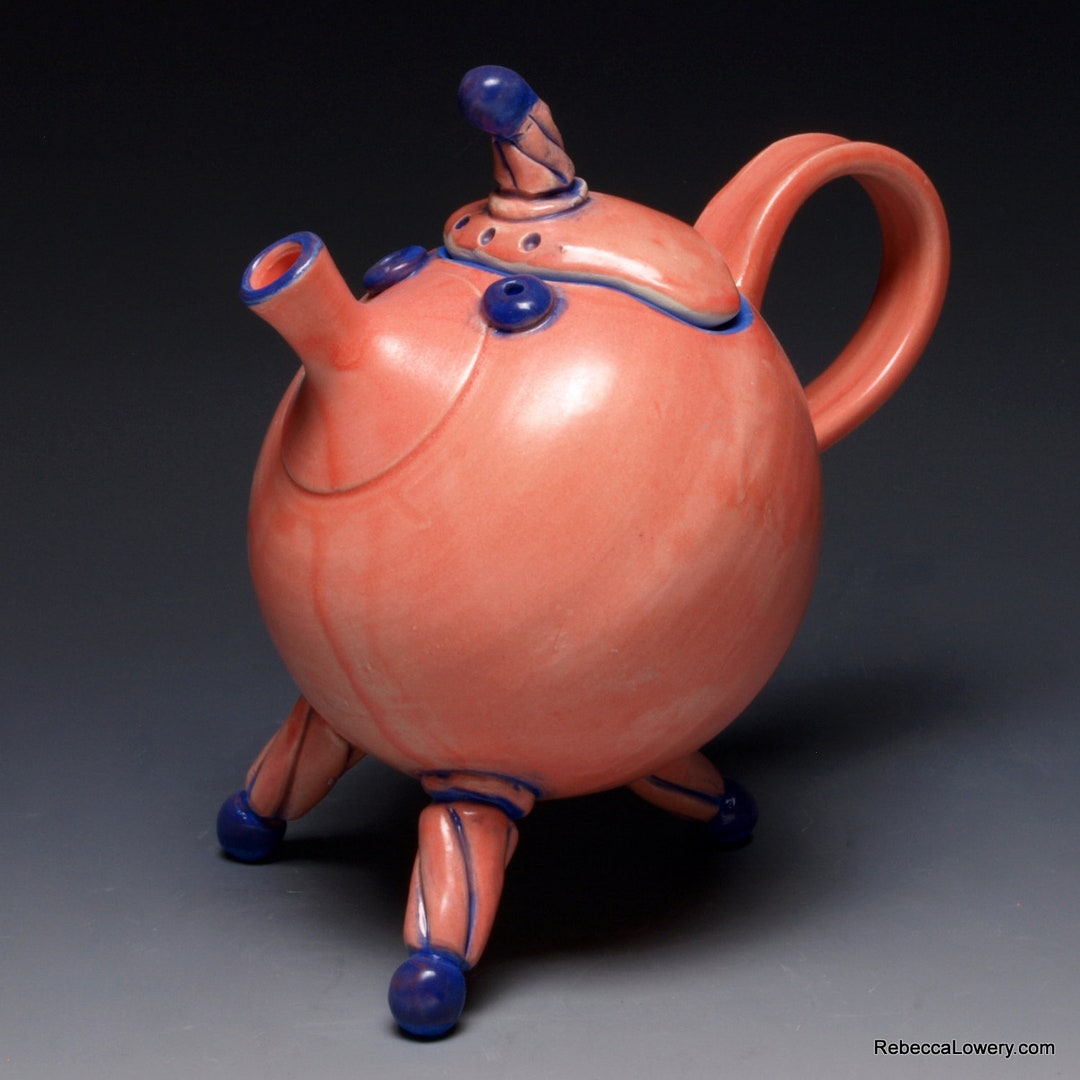 Flamingo Coral Tripod Teapot, a Whimsical Ceramic Teapot With Tripod ...