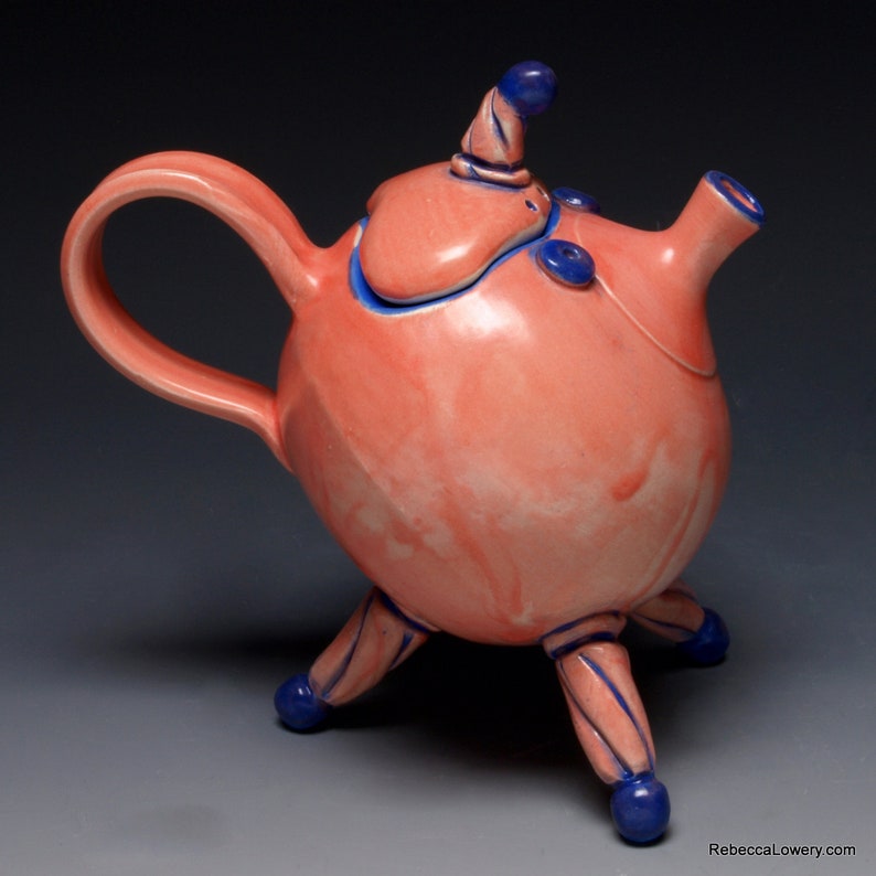 Flamingo Coral Tripod Teapot a Whimsical Ceramic Teapot With - Etsy