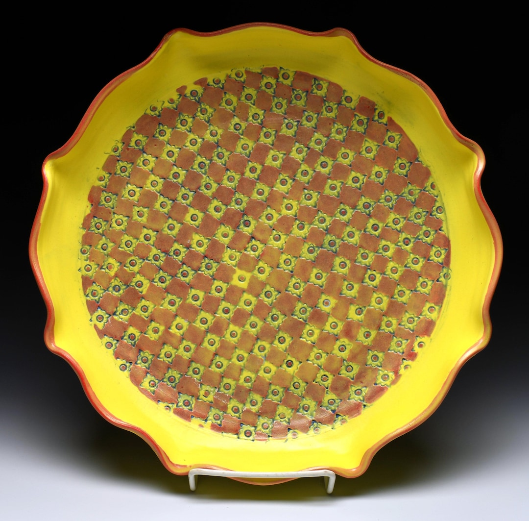Yellow Checker Ceramic Serving Platter, 12 Inches Round - Etsy
