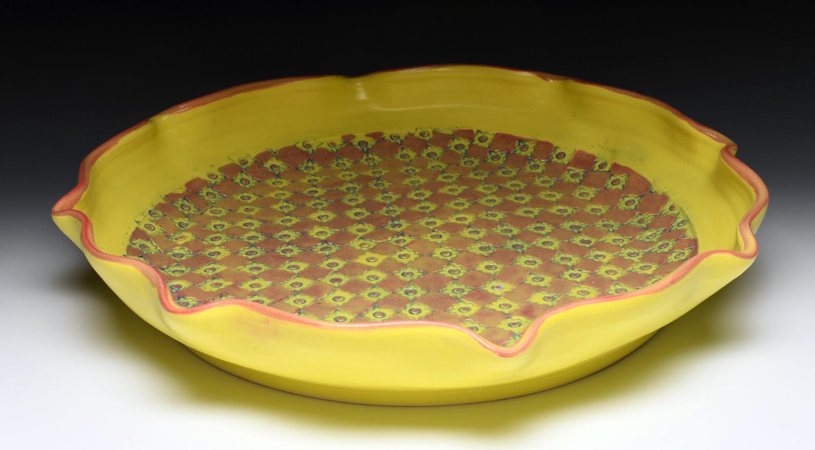 Yellow Checker Ceramic Serving Platter, 12 Inches Round - Etsy