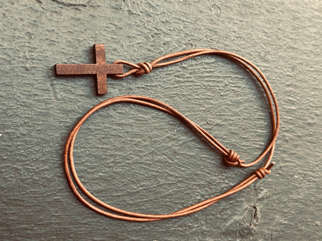 Handmade Wooden Cross Leather Necklace | Adjustable Handcrafted ...