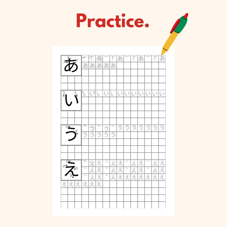 Learn Japanese Hiragana Practice Worksheets Japanese Alphabet Japanese ...