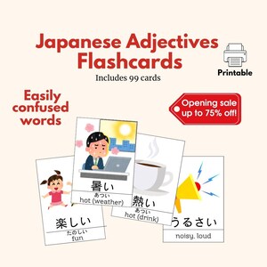 Japanese Adjective Flashcards JLPT N5 Vocabulary Learn Nihongo I ...