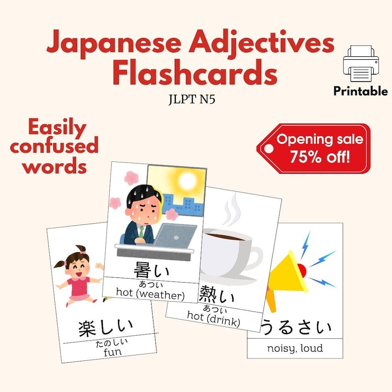 Japanese Flashcards Adjectives N5 Vocabulary Learn Nihongo I-adjectives ...