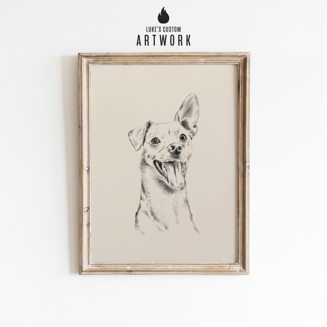 Custom Pet Portrait Drawing From Photo - Personalised Dog Sketch Wall ...