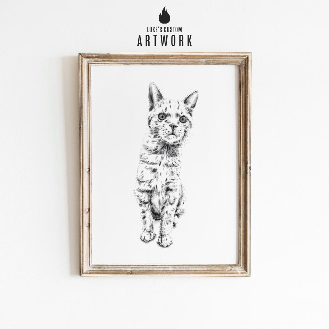 CUSTOM Pet Cat Drawing From Photo - Personalized Kitten Sketch Wall Art ...