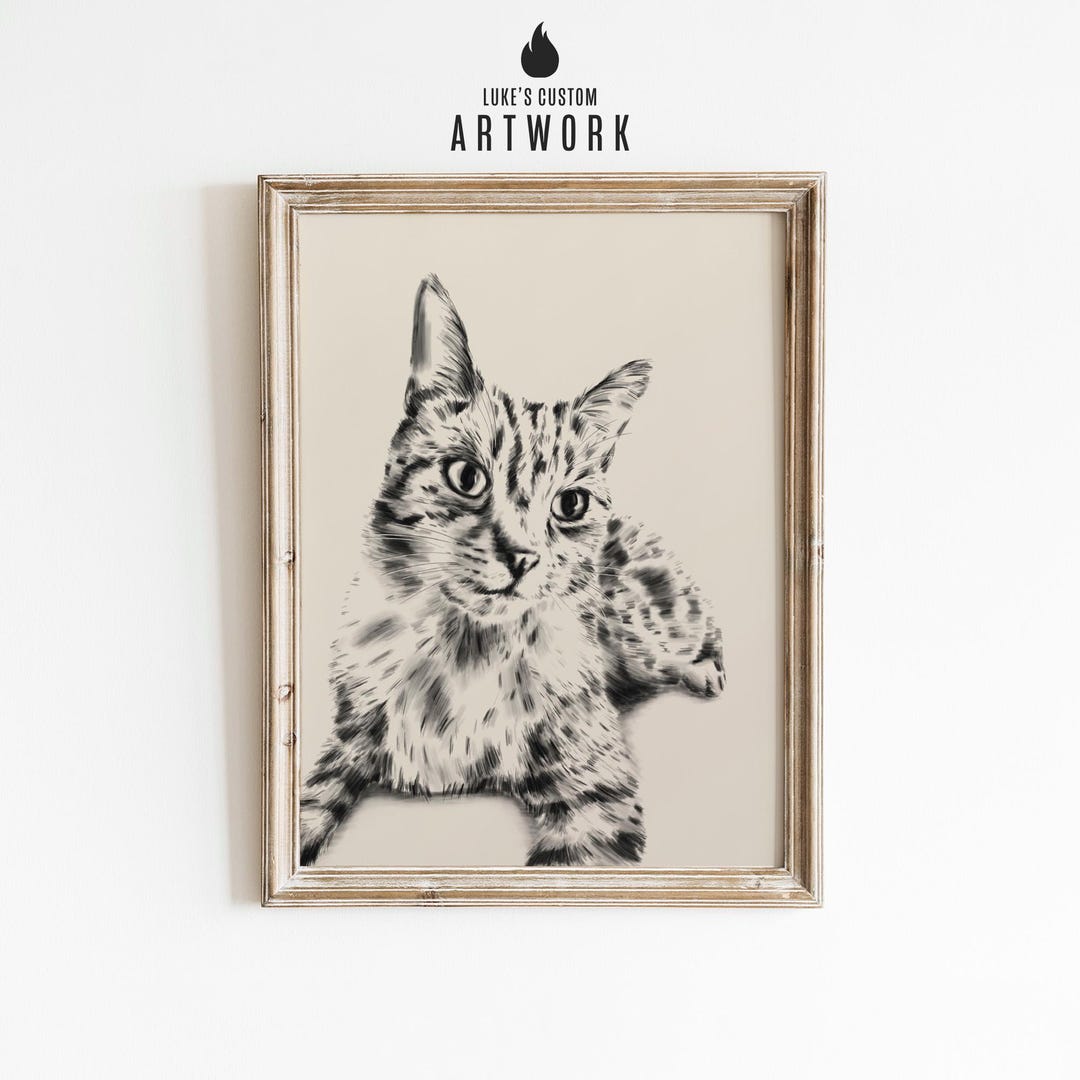 Custom Pet Cat Drawing From Photo - Personalised Cute Pet Portrait ...