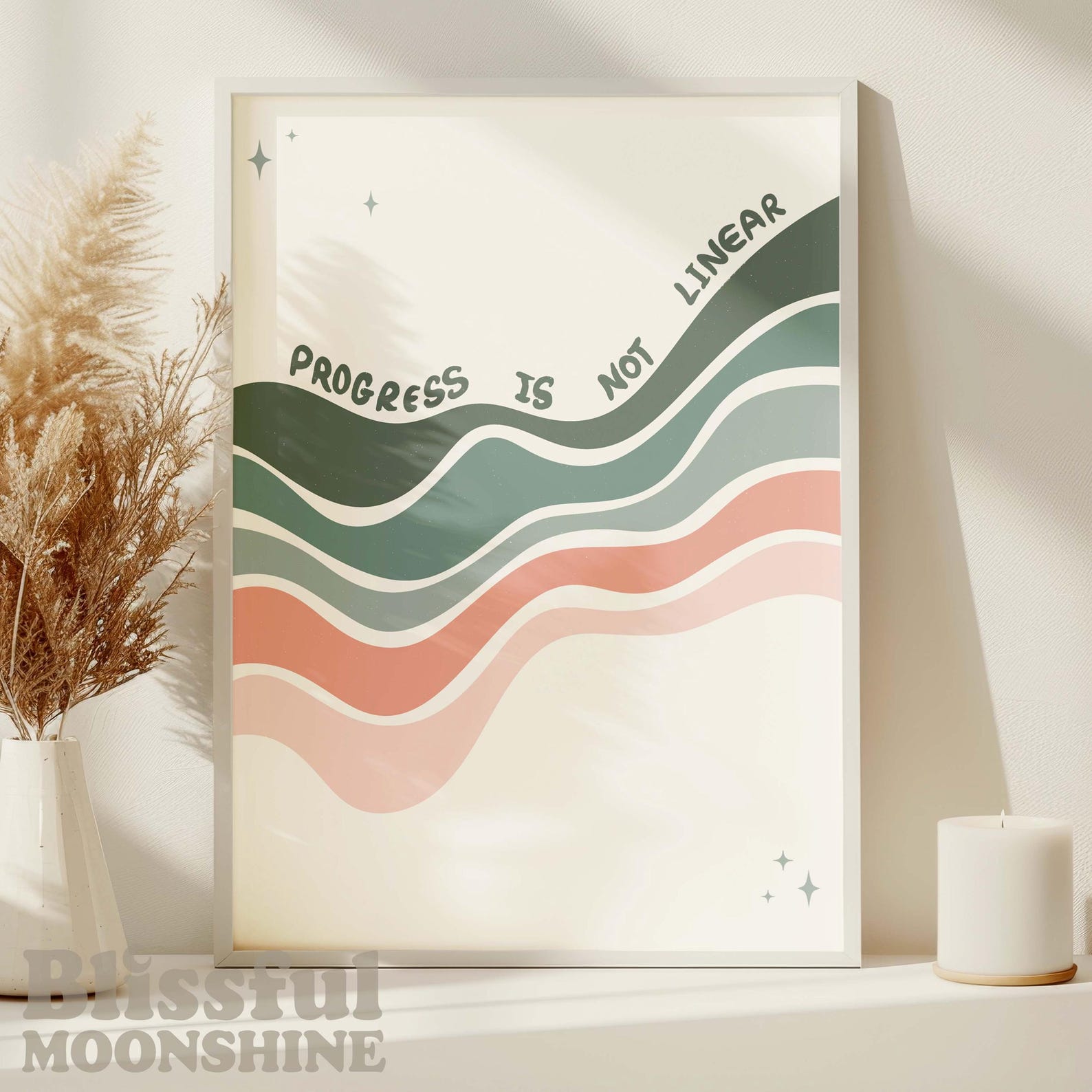 Progress is Not Linear Print: Retro Home Office Decor, Work Station Art ...