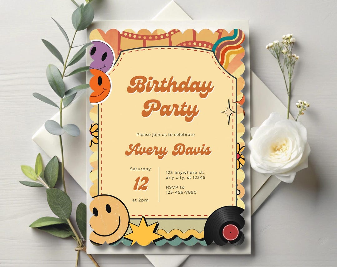 Retro Birthday Invitation , Retro Birthday Card , Retro Birthday Invite ...