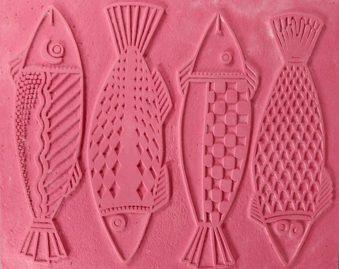 The FOUR FISHES Intaglio RUBBERSTAMP 7 X 9 - Etsy