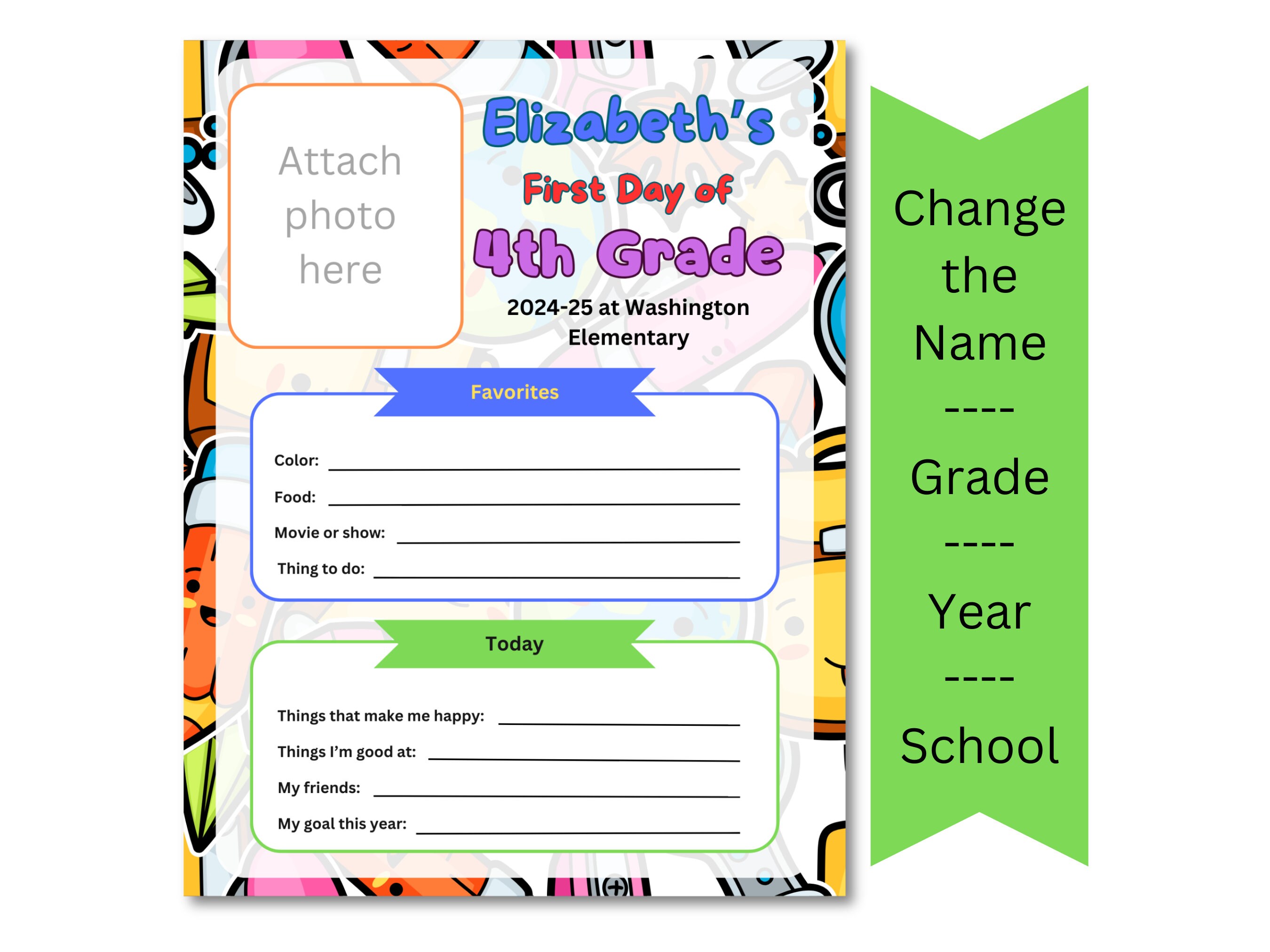 Editable Back-to-school First Last Day of Grade School Interview ...