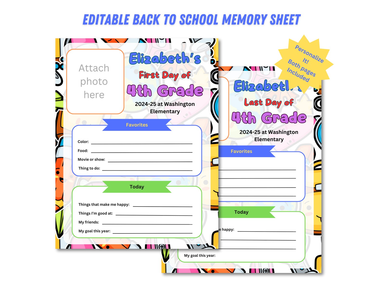 Editable Back-to-school First Last Day of Grade School Interview ...