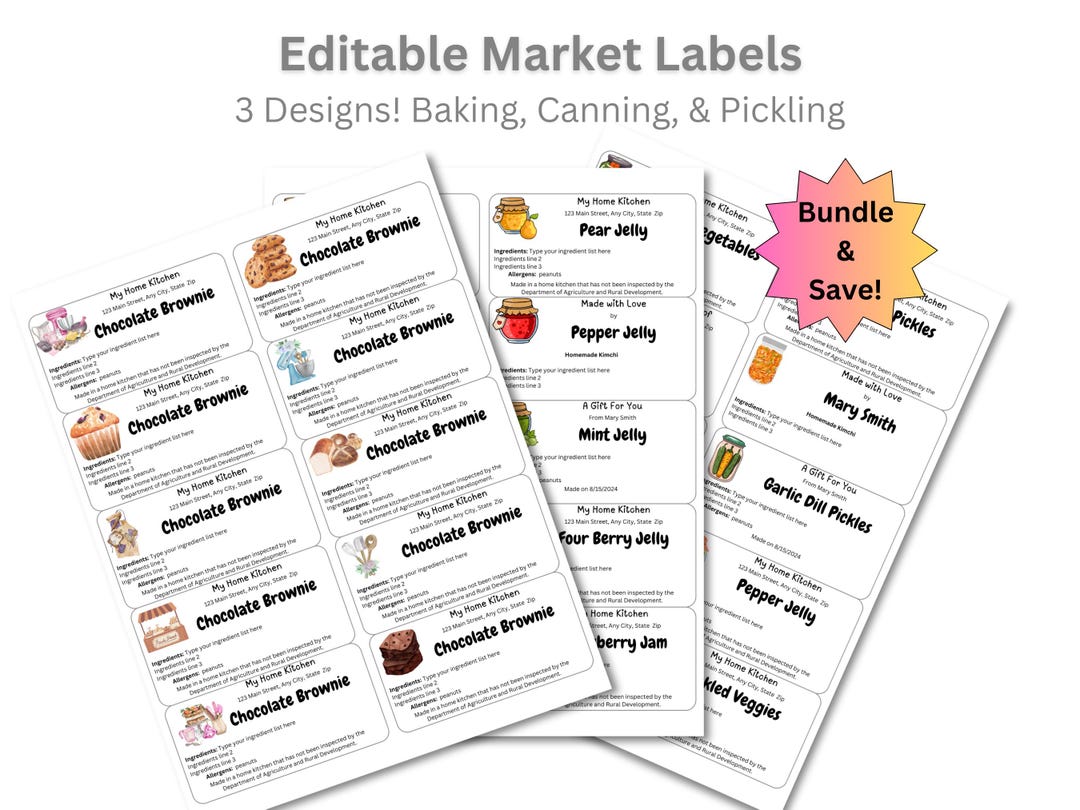 Editable Market Label Bundle for Baking, Canning, Pickling. Personalize ...