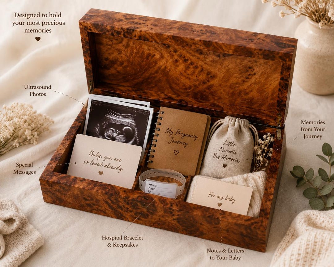 Pregnancy Keepsake Box – Handmade Wooden Baby Memory Box for Ultrasound ...