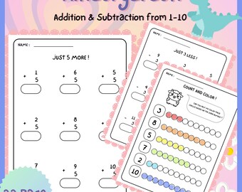 Kindergarten Math Printable Bundle, Adding and Subtraction Worksheets ...